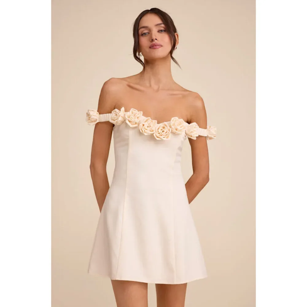 Lulus | Dresses | Lulus Gracen Ivory Rosette Offtheshoulder Skater Mini ...